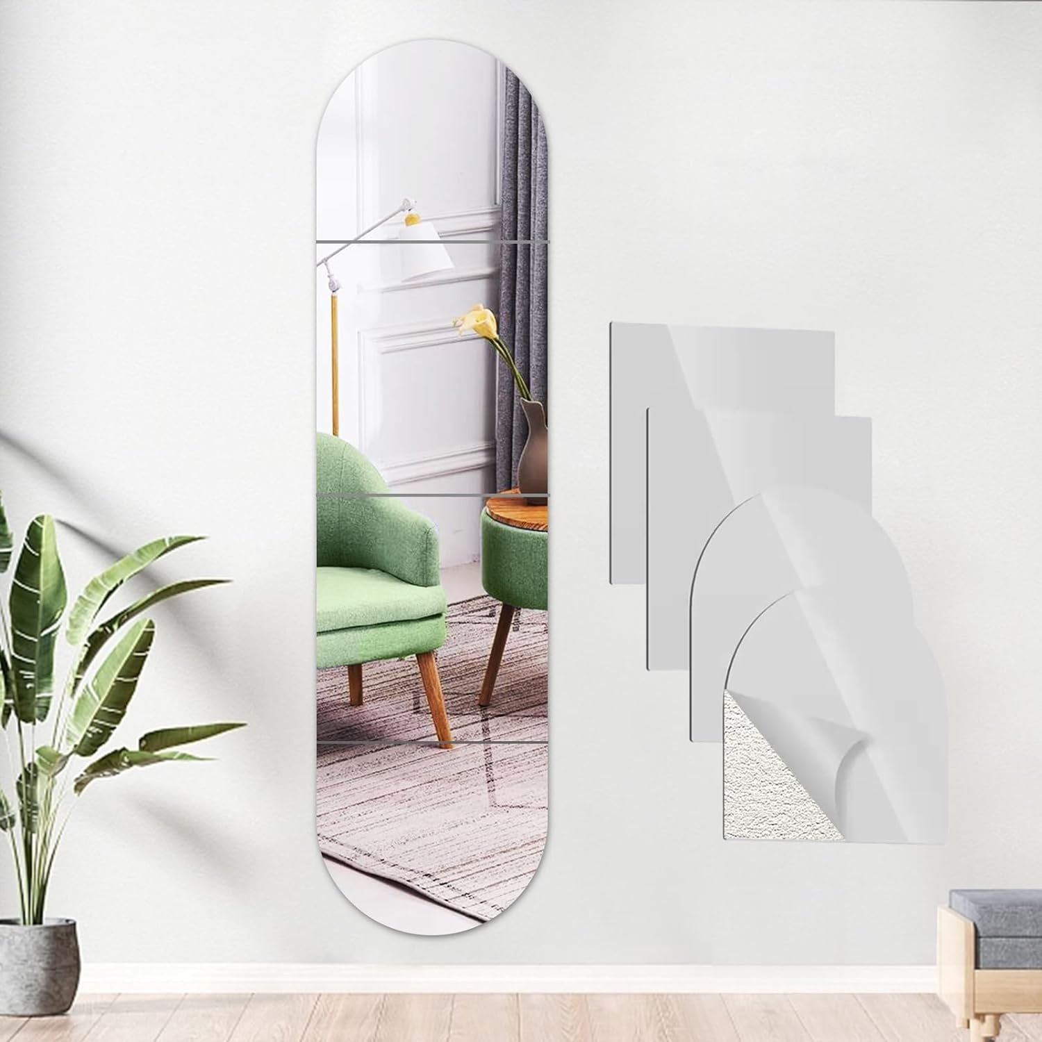 Set 4 oglinzi autoadezive din acril, 30x30cm, argintii, pentru decorare ...