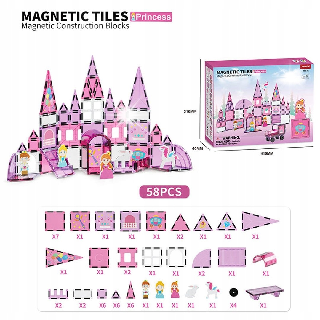Set de constructie placi magnetice, 58 elemente, castel, multicolor ...