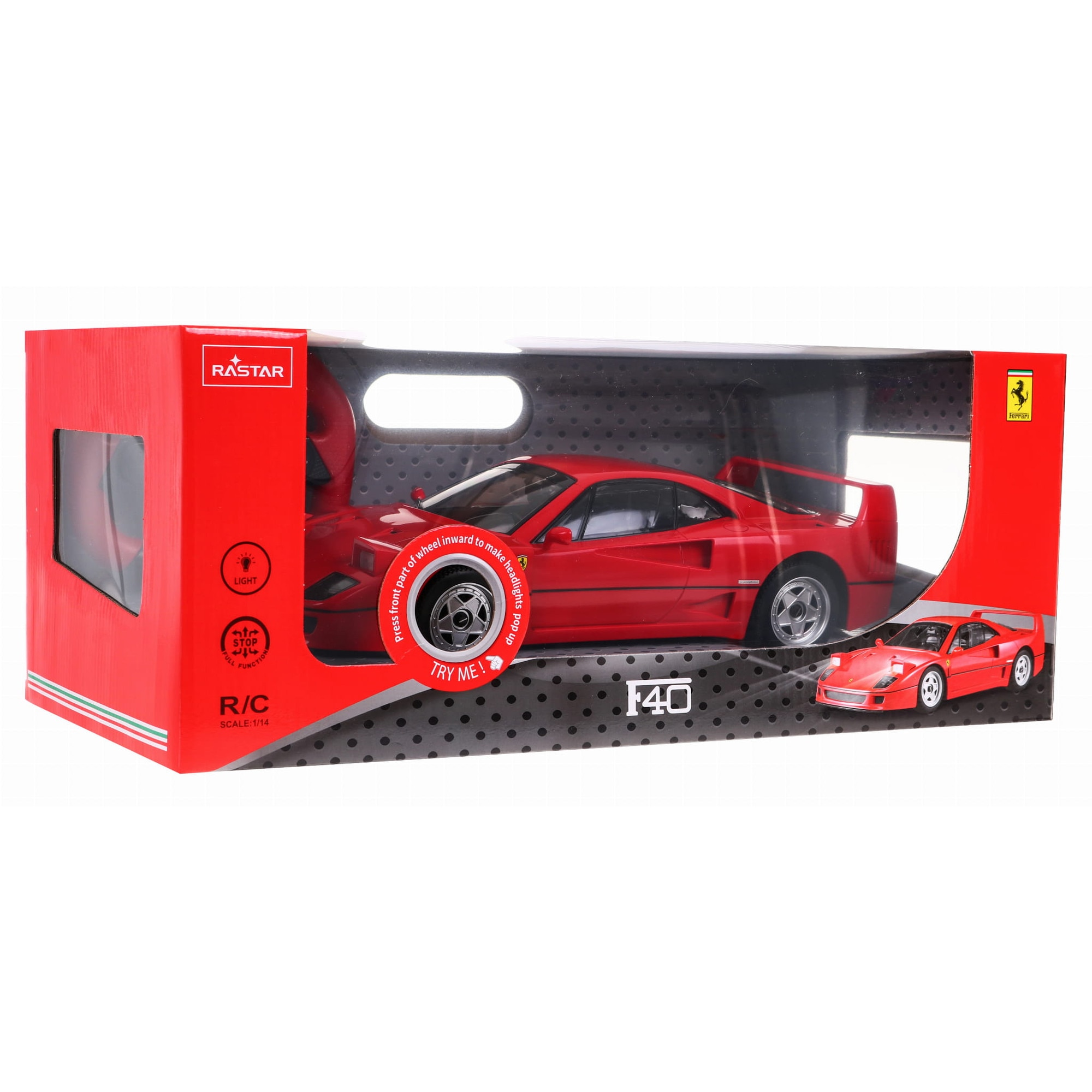 Masina de jucarie Rastar model Ferrari F40, 1:14, rosu, cu lumini LED ...