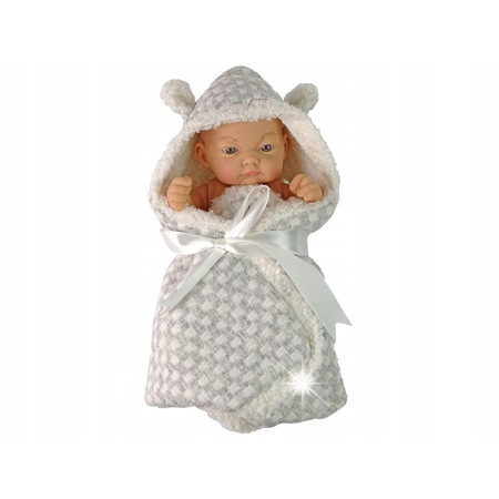 Papusa BOBASEK, LEAN Toys, bebelus, captuseala gri, cu fundita, pentru ...