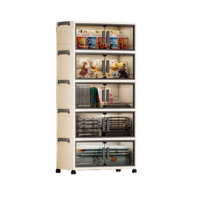 Sifonier modular cu 5 usi transparente, mobil, cu roti, 109x52x25cm ...