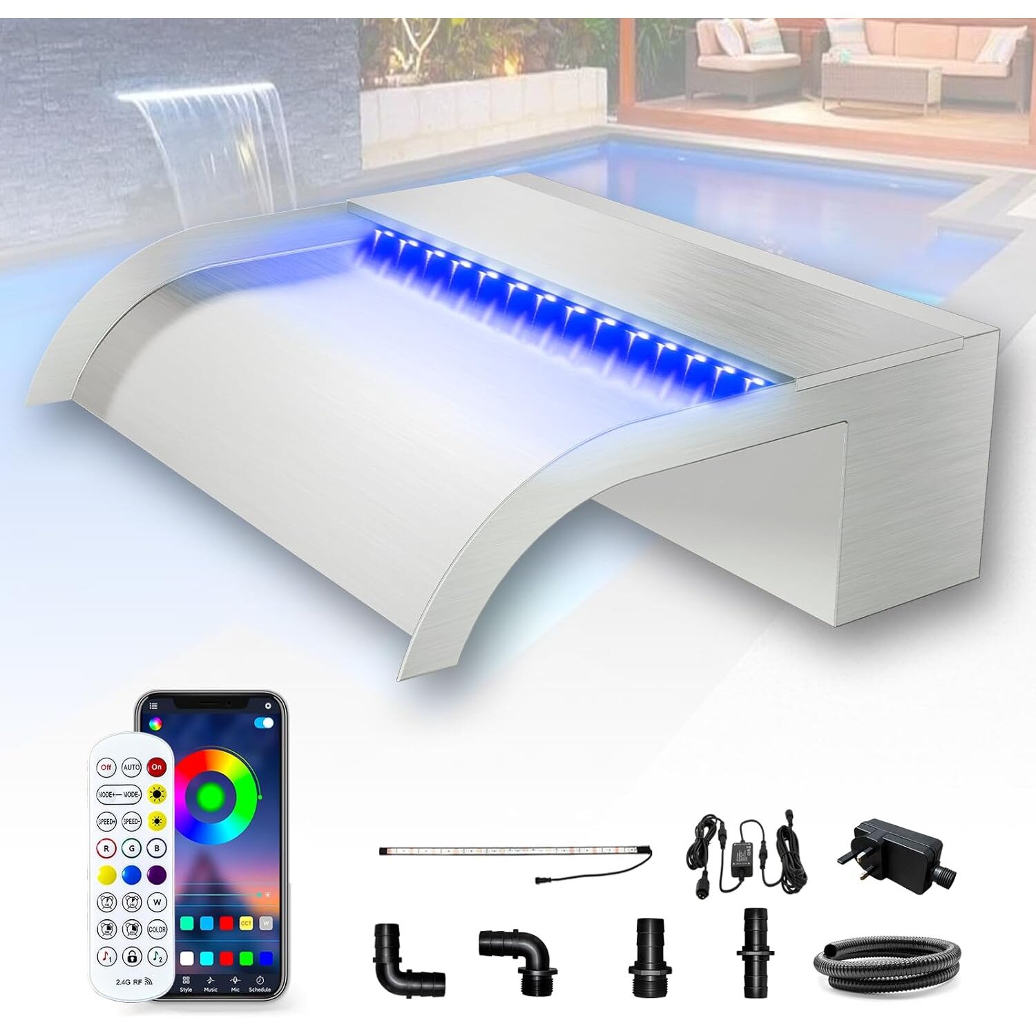 Fantana de gradina din otel inoxidabil LR-9630, 30cm, iluminare LED 7 ...
