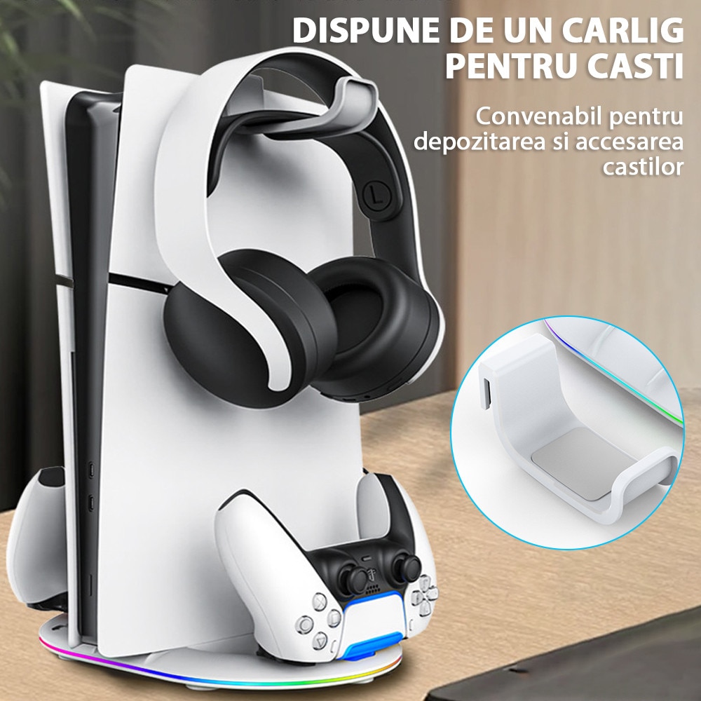 Stand vertical 5 in 1 multifunctional PS5 / PS5 Slim, DONFANLIA®, Cu ...