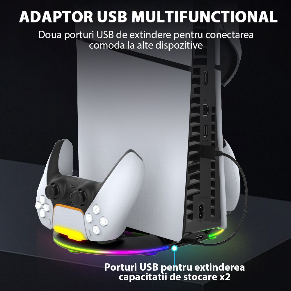 Stand vertical 5 in 1, DONFANLIA, cu suport pentru 2 controle PS5 ...