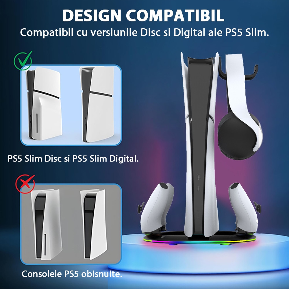 Stand vertical 5 in 1, DONFANLIA, cu suport pentru 2 controle PS5 ...