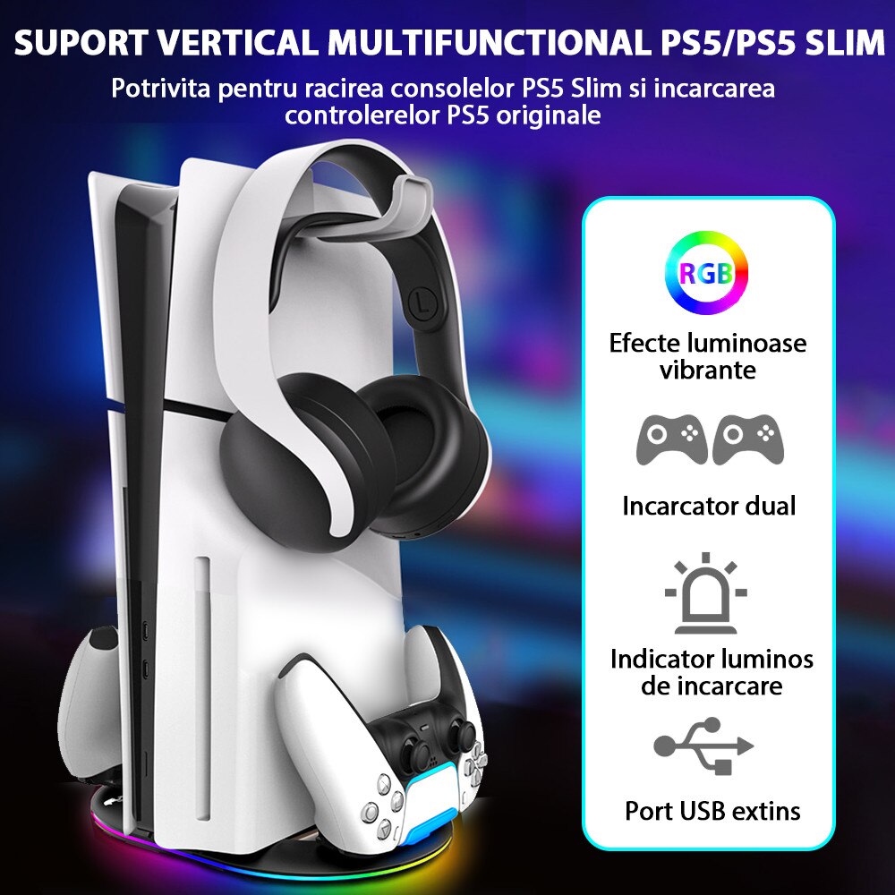 Stand vertical 5 in 1, DONFANLIA, cu suport pentru 2 controle PS5 ...