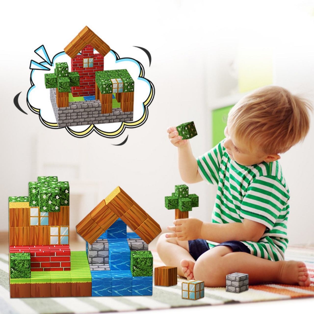 ORBER Blocuri magnetice de constructie, 100 de piese, copii, varste 3 ...