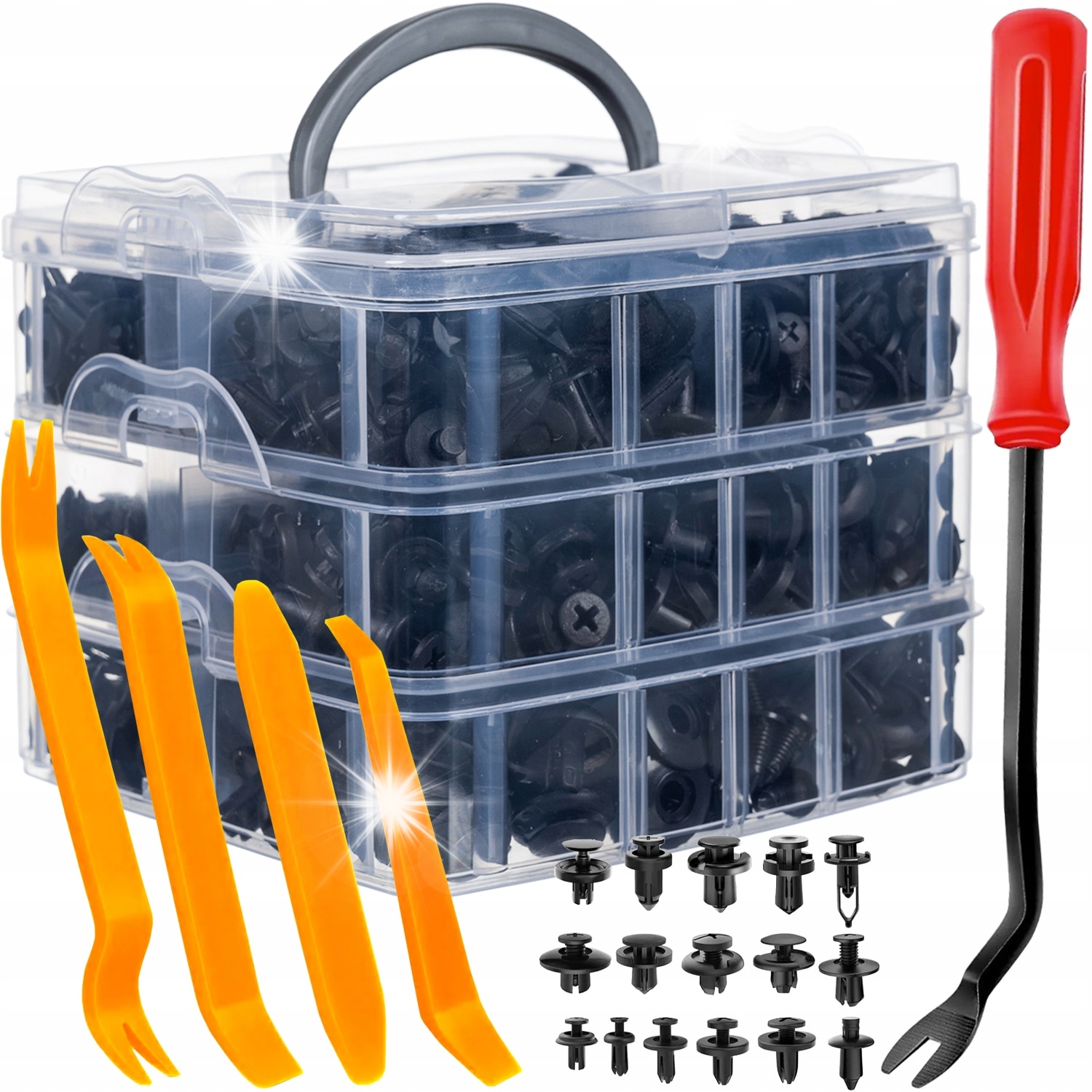 Set cleme auto 620 bucati, 16 tipuri, cutie organizare, accesorii de ...
