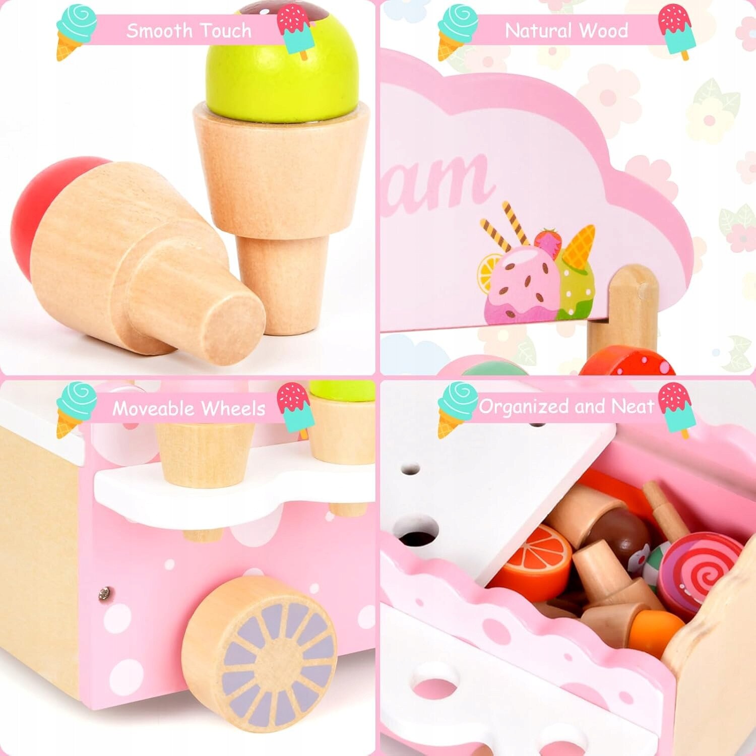Set joaca magazin inghetata din lemn, culori diverse, pentru copii de ...