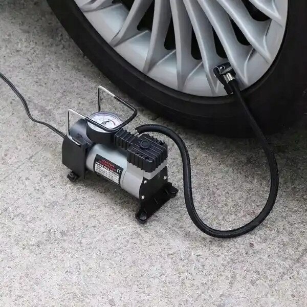 Compresor auto 12V, 140 PSI, cu manometru si 3 capete, metalic - eMAG.ro