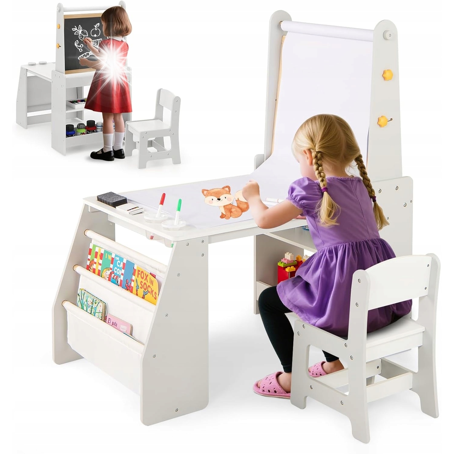 Set mobilier pentru copii, birou alb cu scaun si tabla 3 in 1 - eMAG.ro