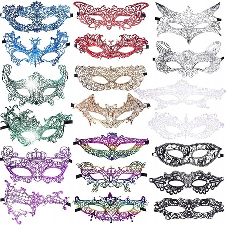 Set 20 masti carnaval, diverse stiluri si culori, material poliester ...