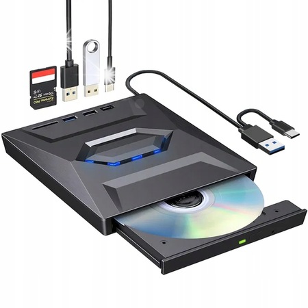 Unitate externa CD/DVD 5w1 DexXer, USB 3.0, cititor carduri SD/TF, port ...