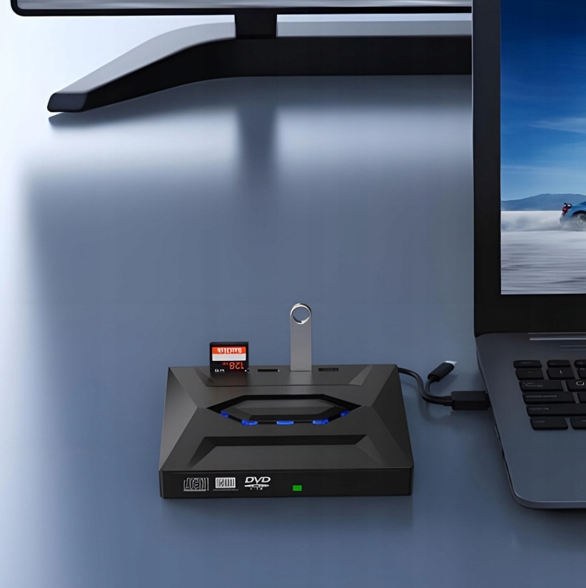 Unitate externa CD/DVD 5w1 DexXer, USB 3.0, cititor carduri SD/TF, port ...