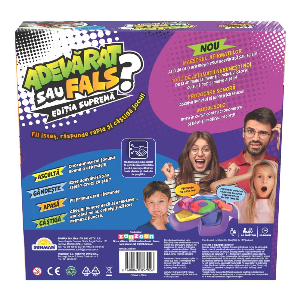 Joc interactiv, Zanzoon, Adevarat sau Fals, 27x7x27cm, pentru 6 ani+ ...