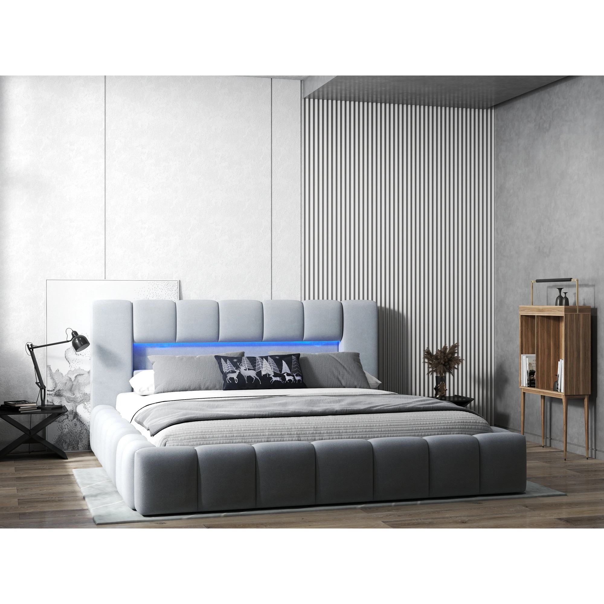 Pat dormitor dumonde, tapitat gri cu LED si USB, Palermo 160x200 cm ...