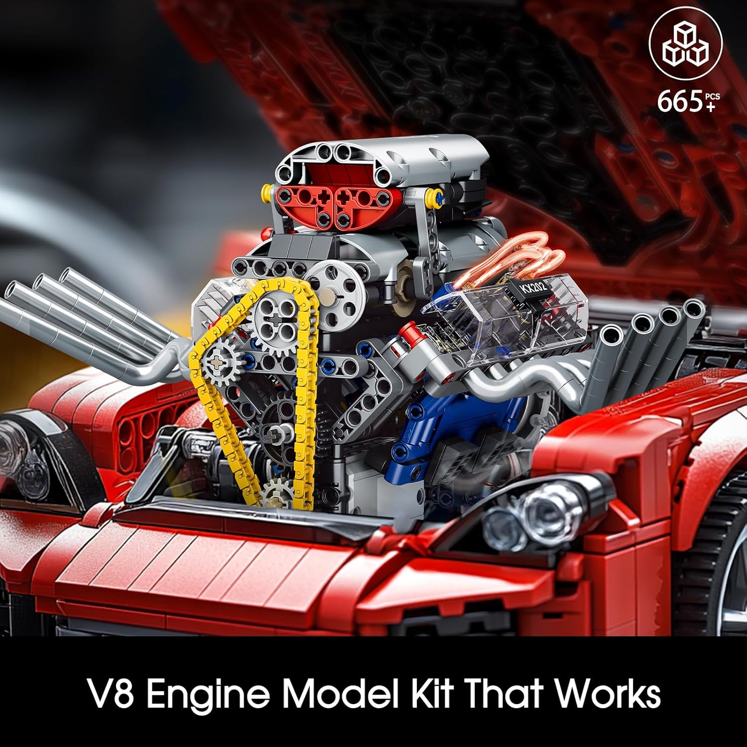 Kit model motor V8 realist, set control APP, detalii transparente, 665 ...