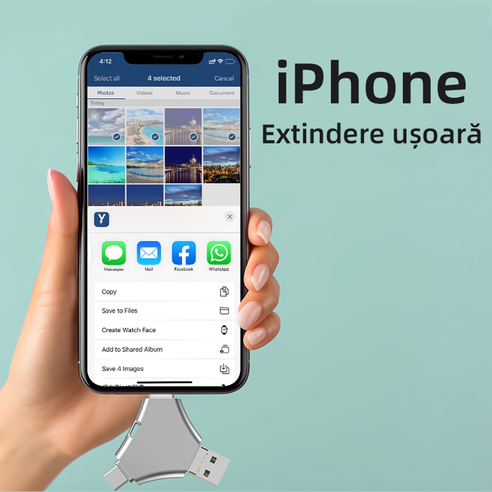 Stick Memorie USB 3.0, KATITFENXK, 128GB, Flash Drive 4 in 1, Adaptor ...