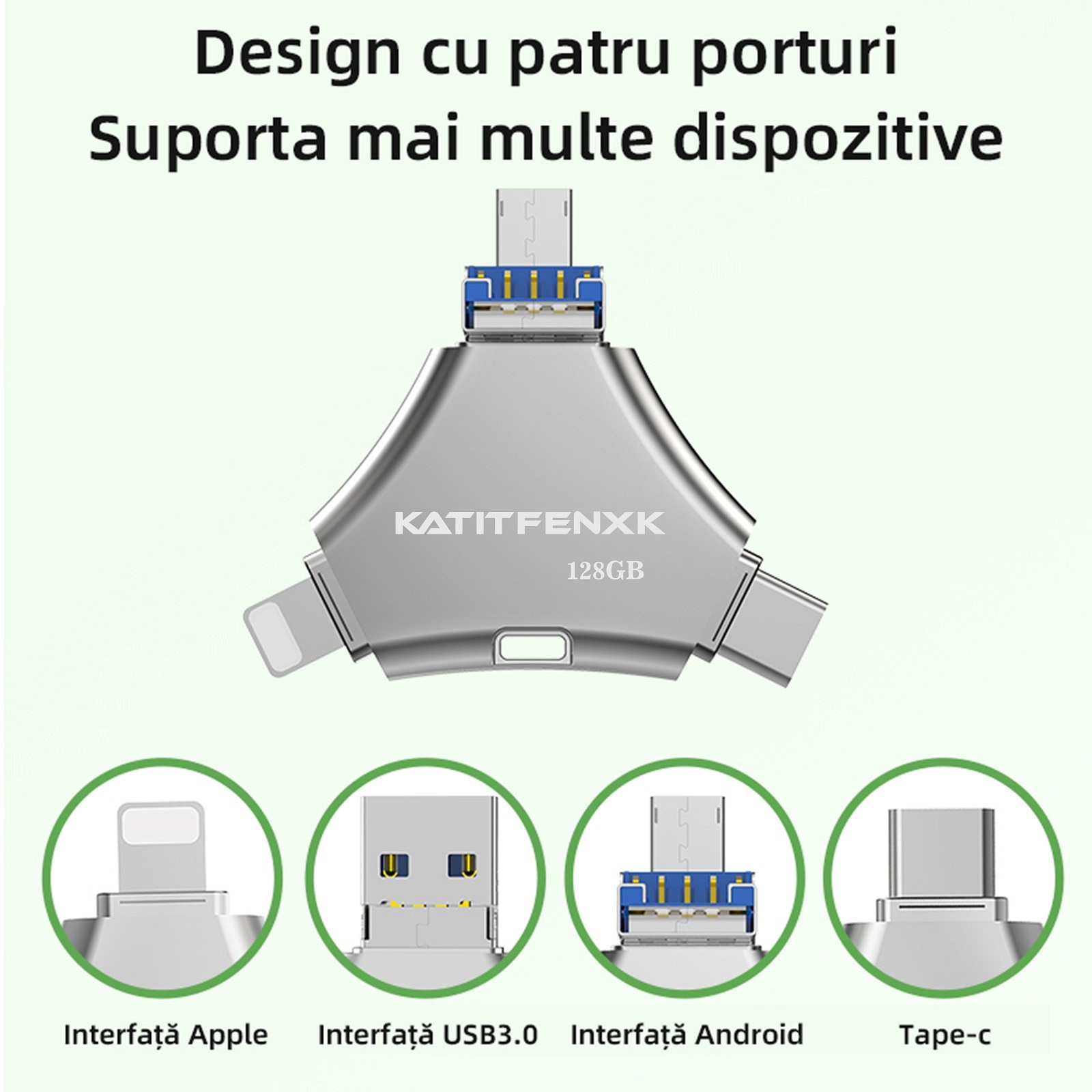 Stick Memorie USB 3.0, KATITFENXK, 128GB, Flash Drive 4 in 1, Adaptor ...