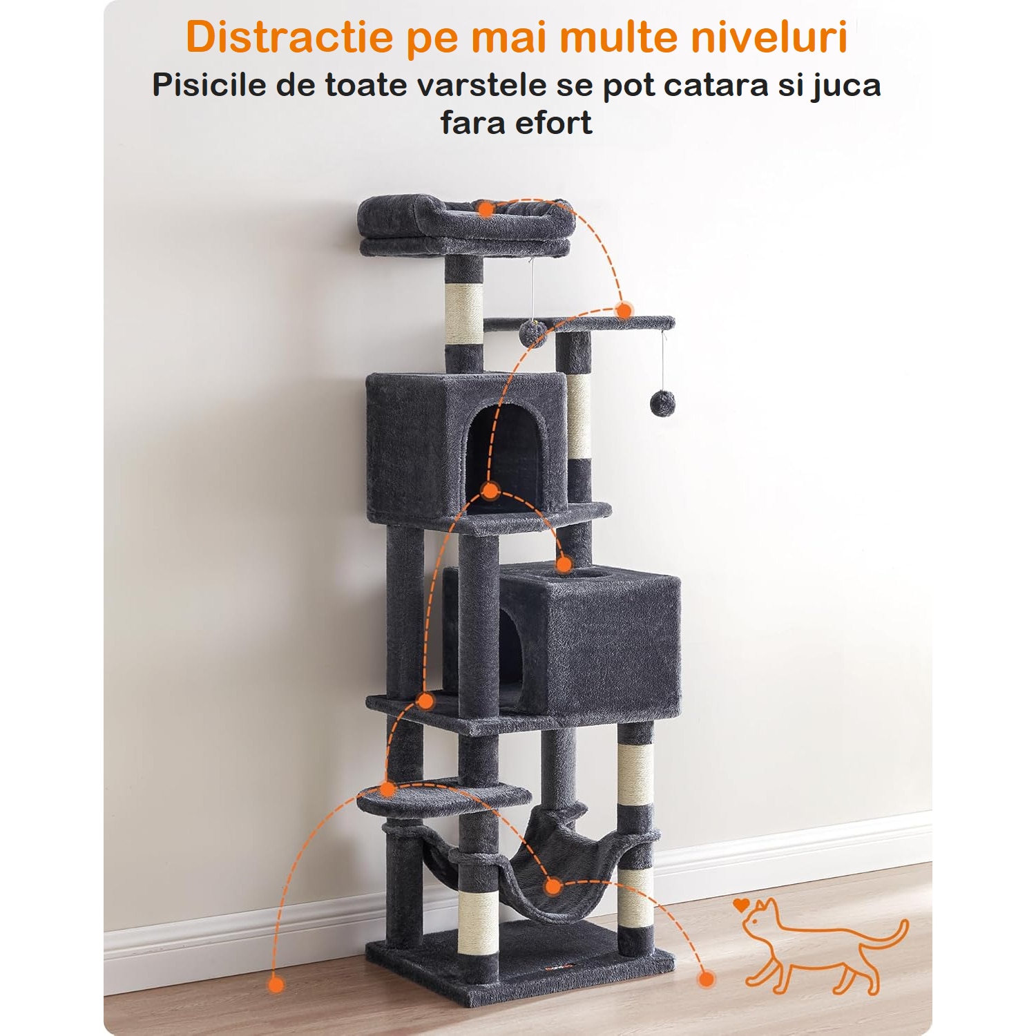 Ansamblu de Joaca pentru Pisici Huggo™ Hub UltraMax Multi-Level, Soft ...