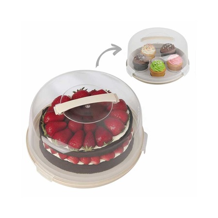 Suport 2 in 1, platou pentru briose si tort, din plastic, cu capac si ...