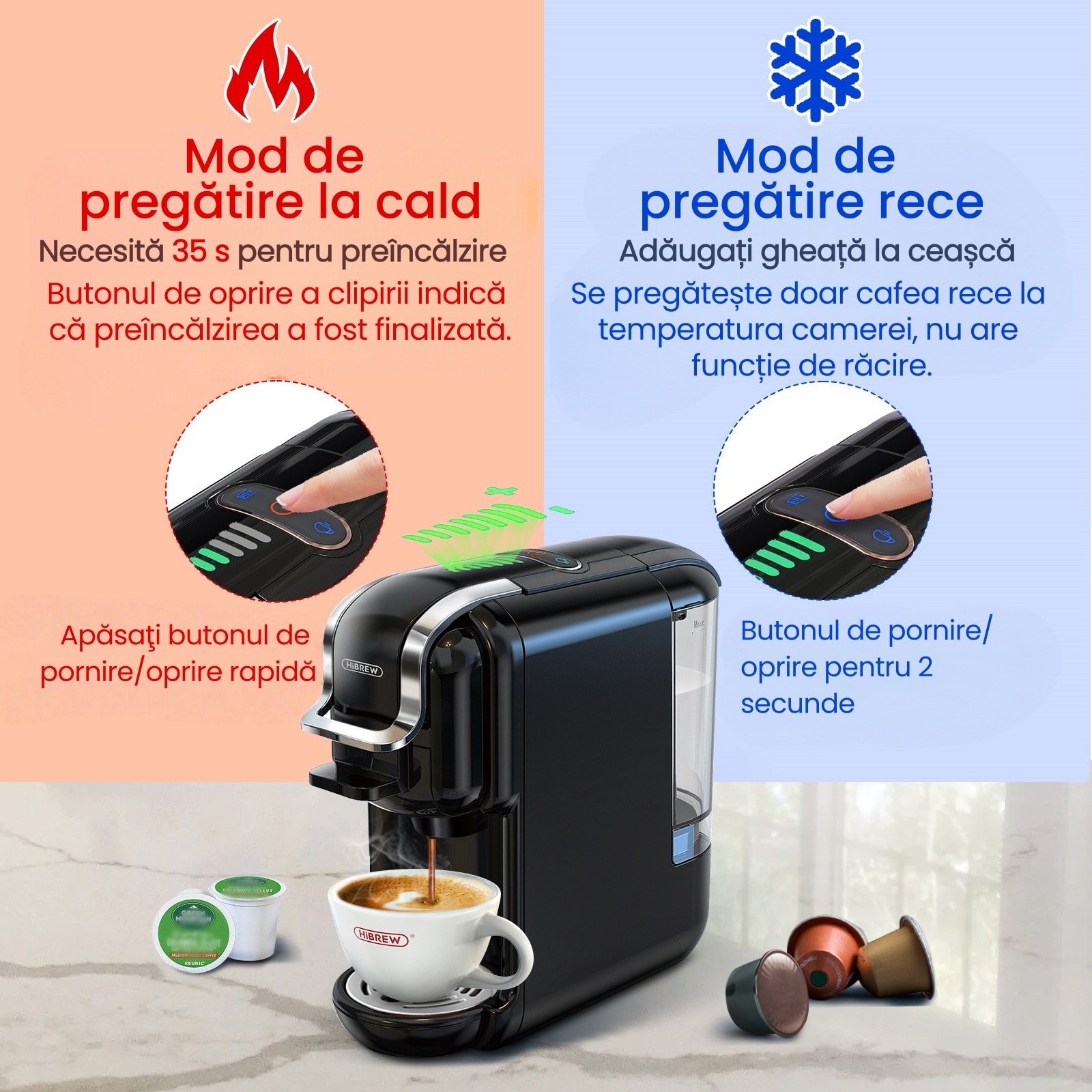 Espressor universal 5in1 HiBREW H2B, 19 bar, 1450W, 600ml, Thermoblock ...