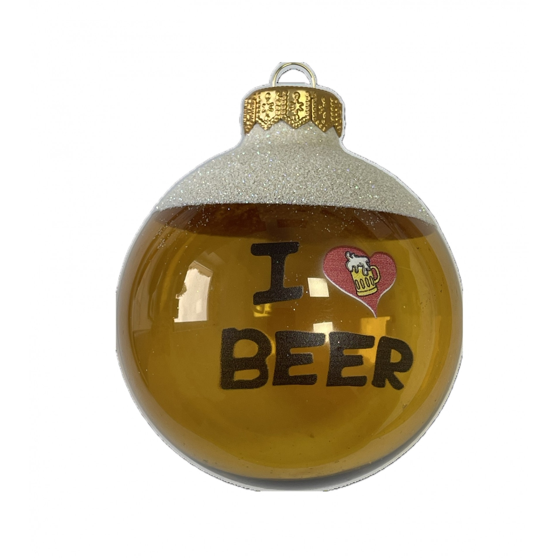 I love Beer, decorațiune de Crăciun din sticlă, 8 cm, pentru iubitorii ...