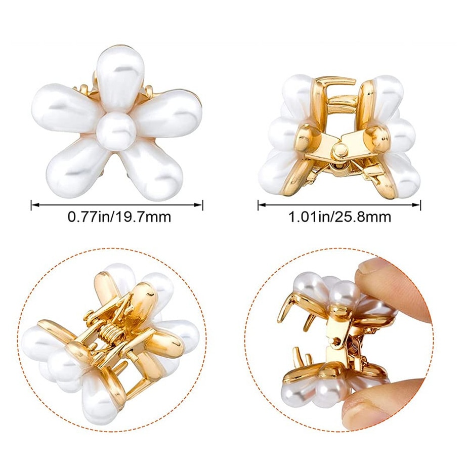 Set 10 Clips de Par cu Perle, Kengege, Design Floare, Alb, 2.1cm - eMAG.ro