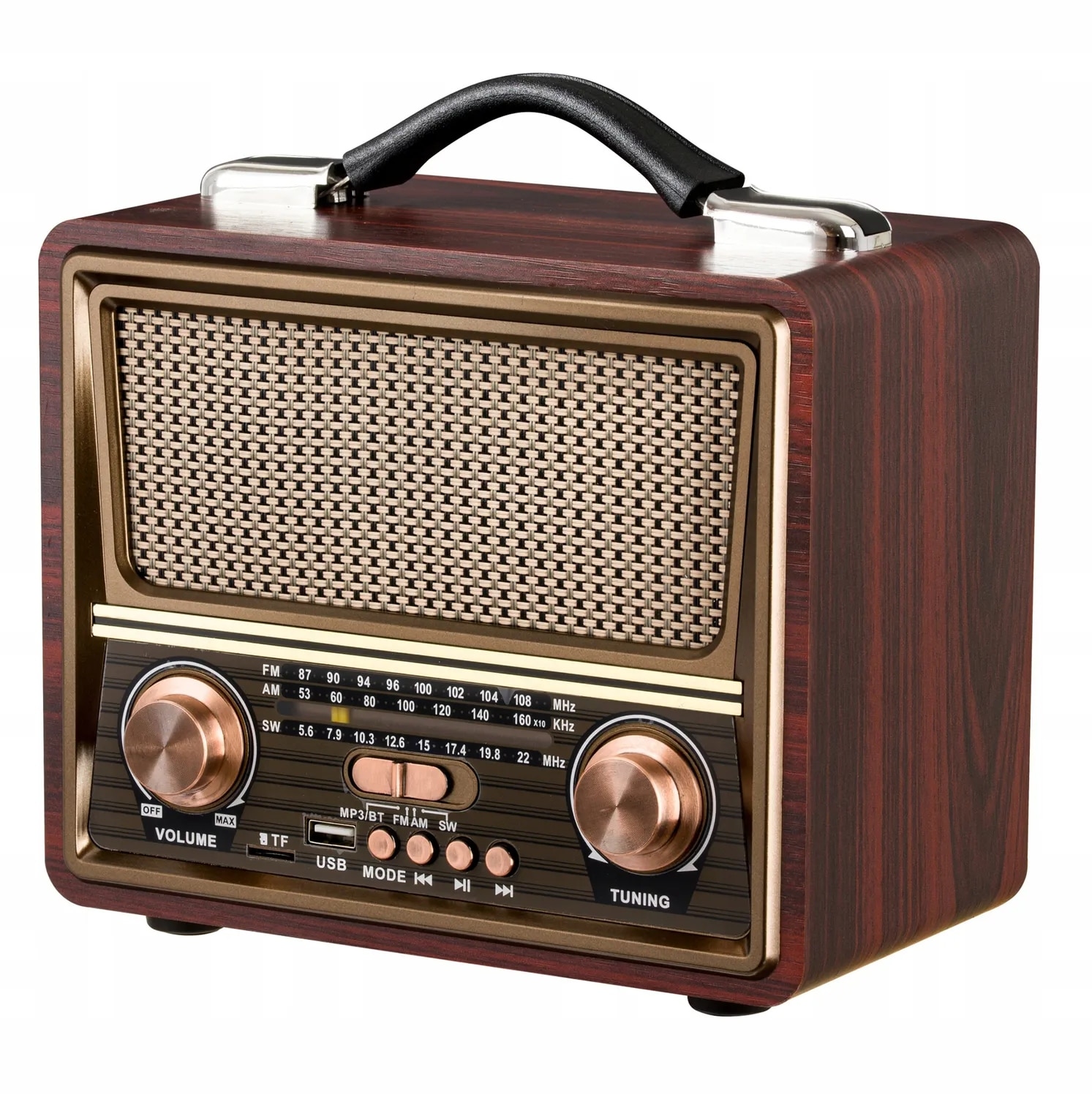 Radio retro portabil cu Bluetooth, USB si microSD, 1200 mAh, maro - eMAG.ro