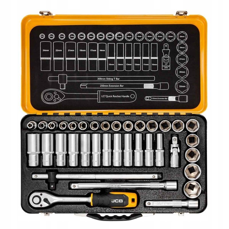 Set unelte JCB 36 elemente, chei cu nasuri 1/2", gratar, valiza ...