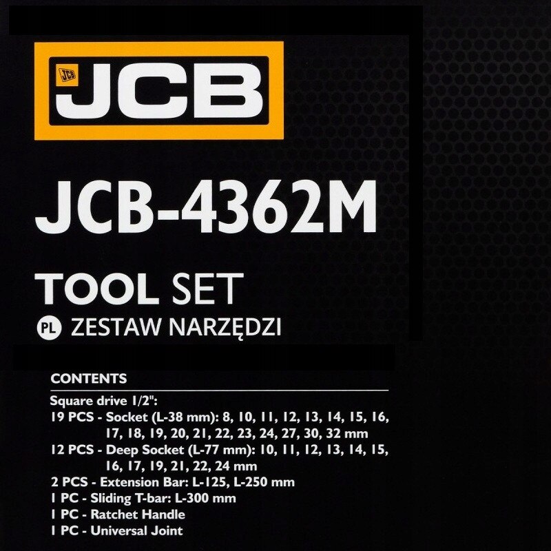 Set unelte JCB 36 elemente, chei cu nasuri 1/2", gratar, valiza ...