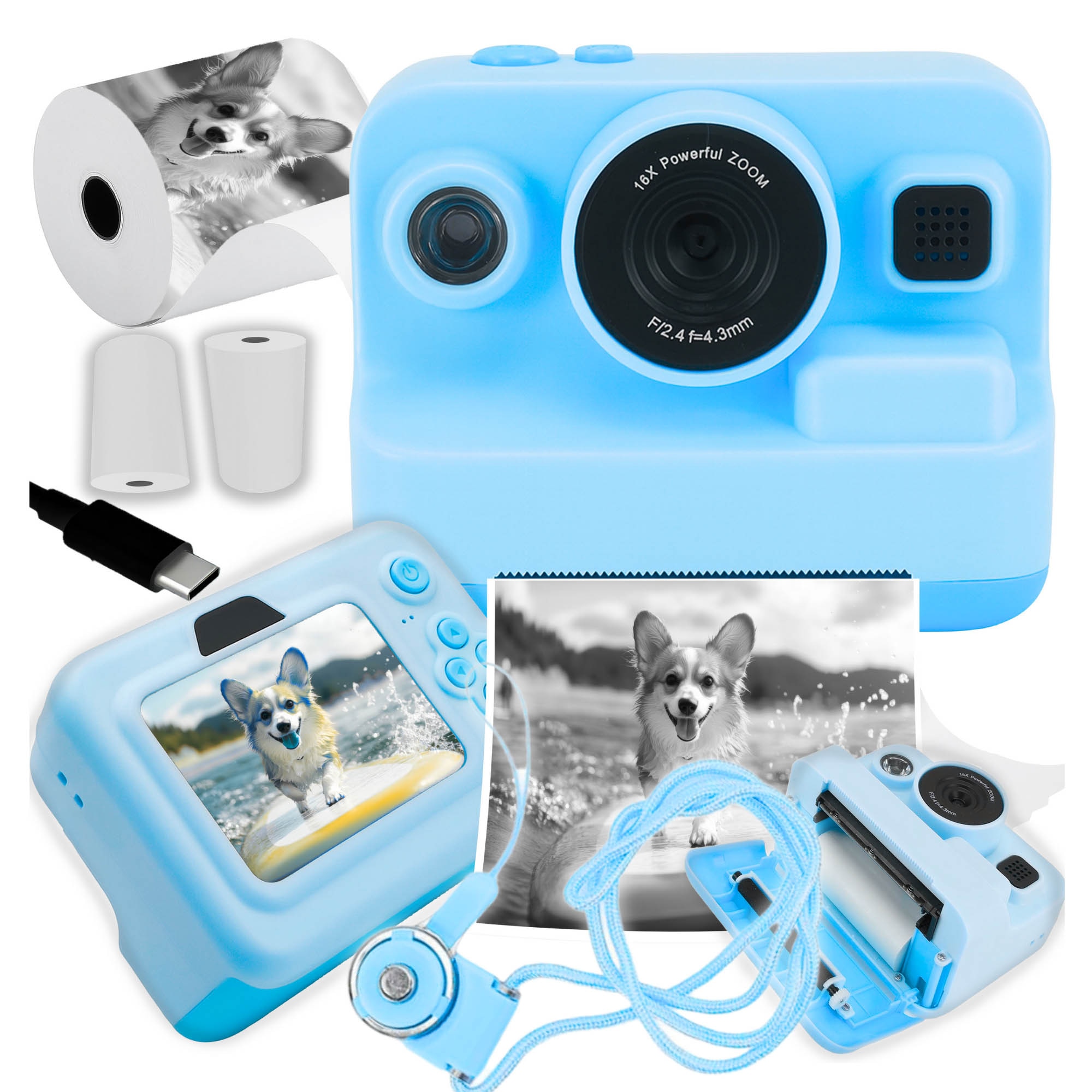 Aparat Foto Instant Copii GALAXIA®, 1080P, 12MP, 10 Role, Selfie, 5 ...