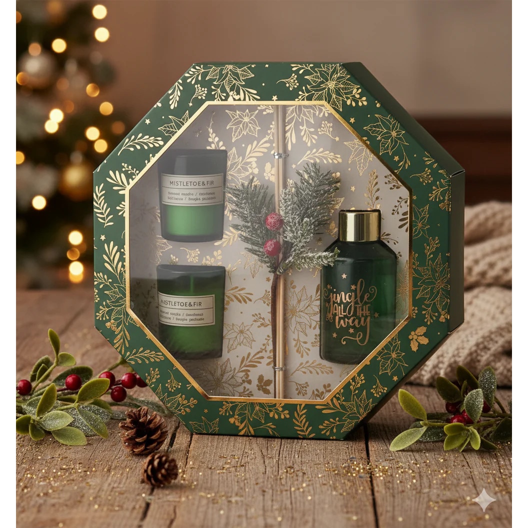 Set Cadou Odorizant Camera si Lumanare, Christmas Green Edition - eMAG.ro
