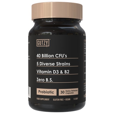 Probiotic GUTZY™ 40 Miliarde CFU, 5 Tulpini, Vitamina D3 & B2, Vegan ...