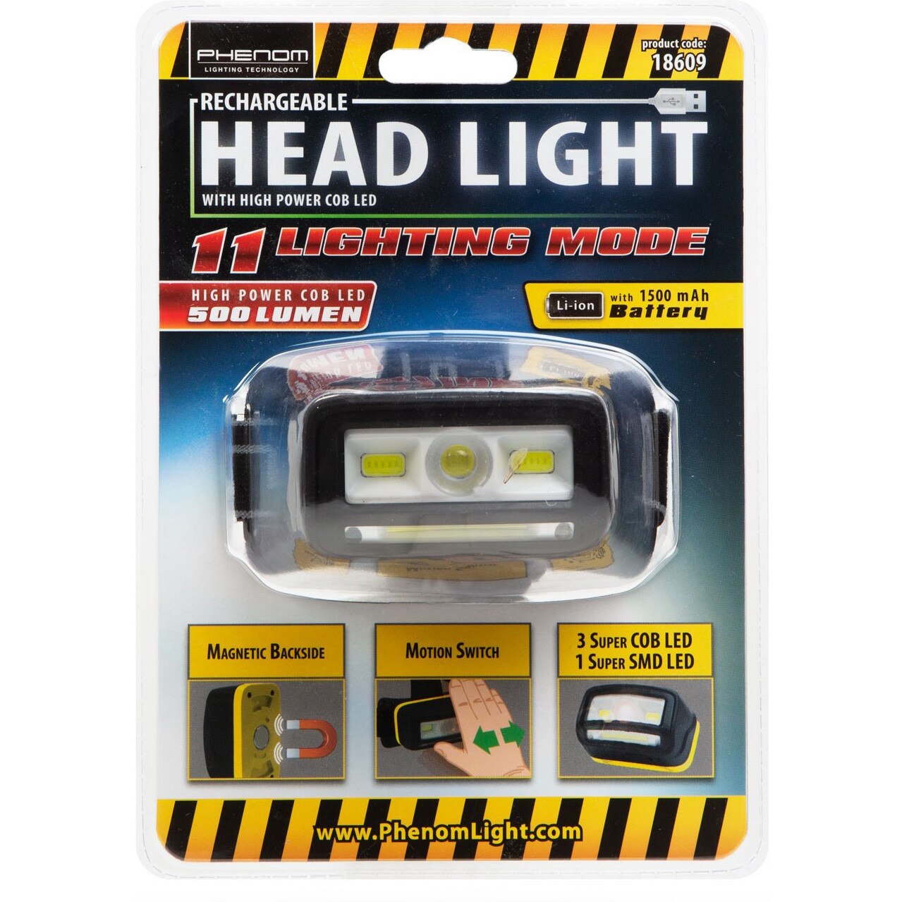 Lampa de cap COB LED, cu acumulator Li-Ion PHENOM - eMAG.ro