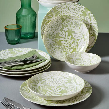 Set de masa 18 piese, Hermia Concept, portelan, verde pistachiu si alb ...