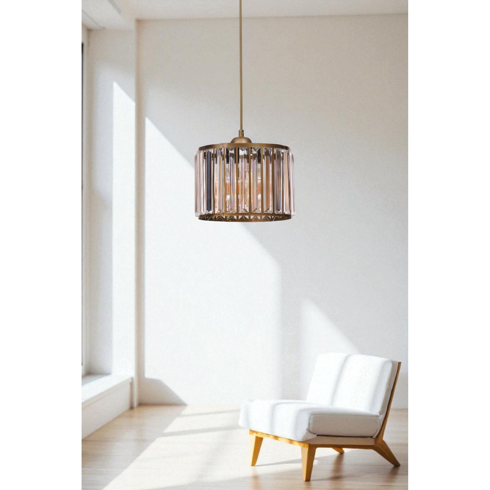 Lustra tip pendul Opviq, model 058, metal si sticla, auriu, H80cm - eMAG.ro