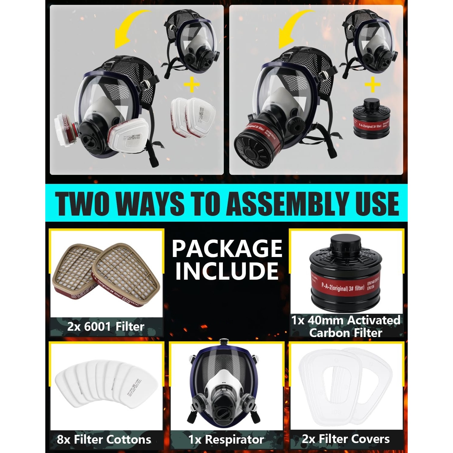 Kit masca de gaze SHIJOOE cu 2 filtre de gaz si 12 filtre din bumbac ...