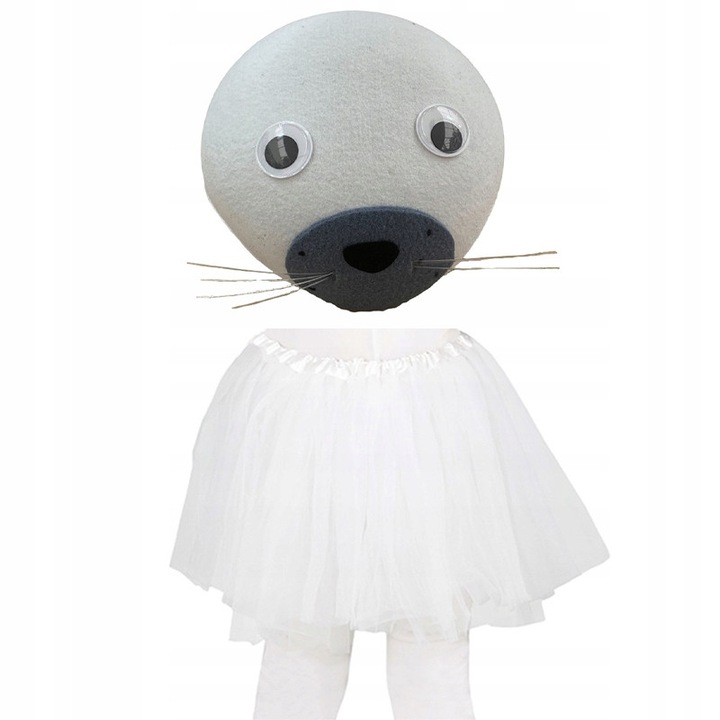 Costum Foca Alba, PartyPro, set cu caciula din fetru și fusta tutu, alb ...