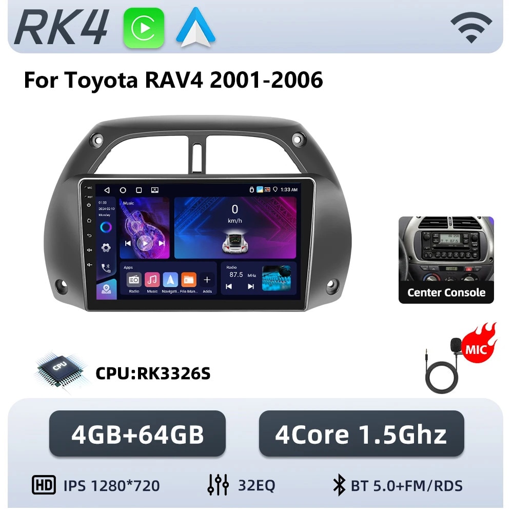 Radio auto, 9", compatibil Toyota RAV4 2001-2006, 4G RAM, 64G ROM - eMAG.ro