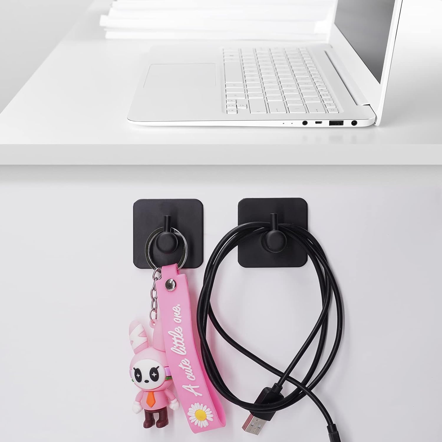 Carlige pentru prosoape Huideng, set 4 buc, negru inox rezistent la apa ...