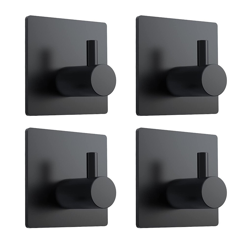 Carlige pentru prosoape Huideng, set 4 buc, negru inox rezistent la apa ...