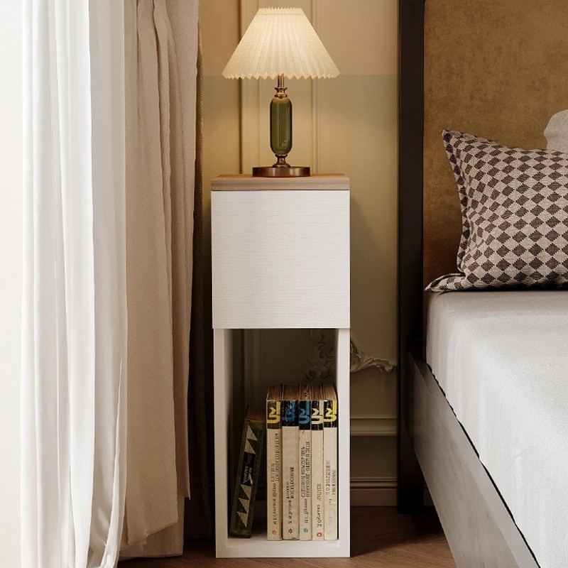 Noptiera ingusta cu sertar, masa cu raft, dormitor modern in stil loft ...