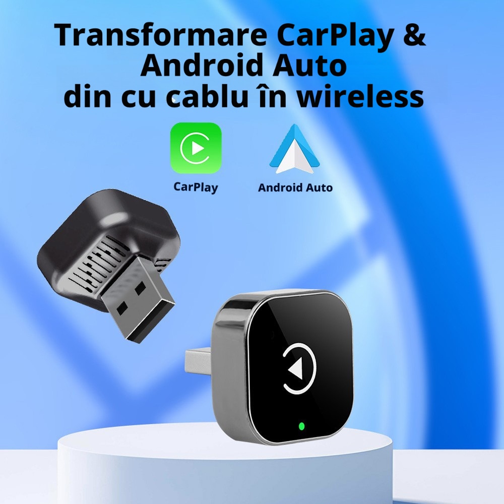 Adaptor Wireless 2-in-1 pentru CarPlay si Android Auto, Conversie Cablu ...