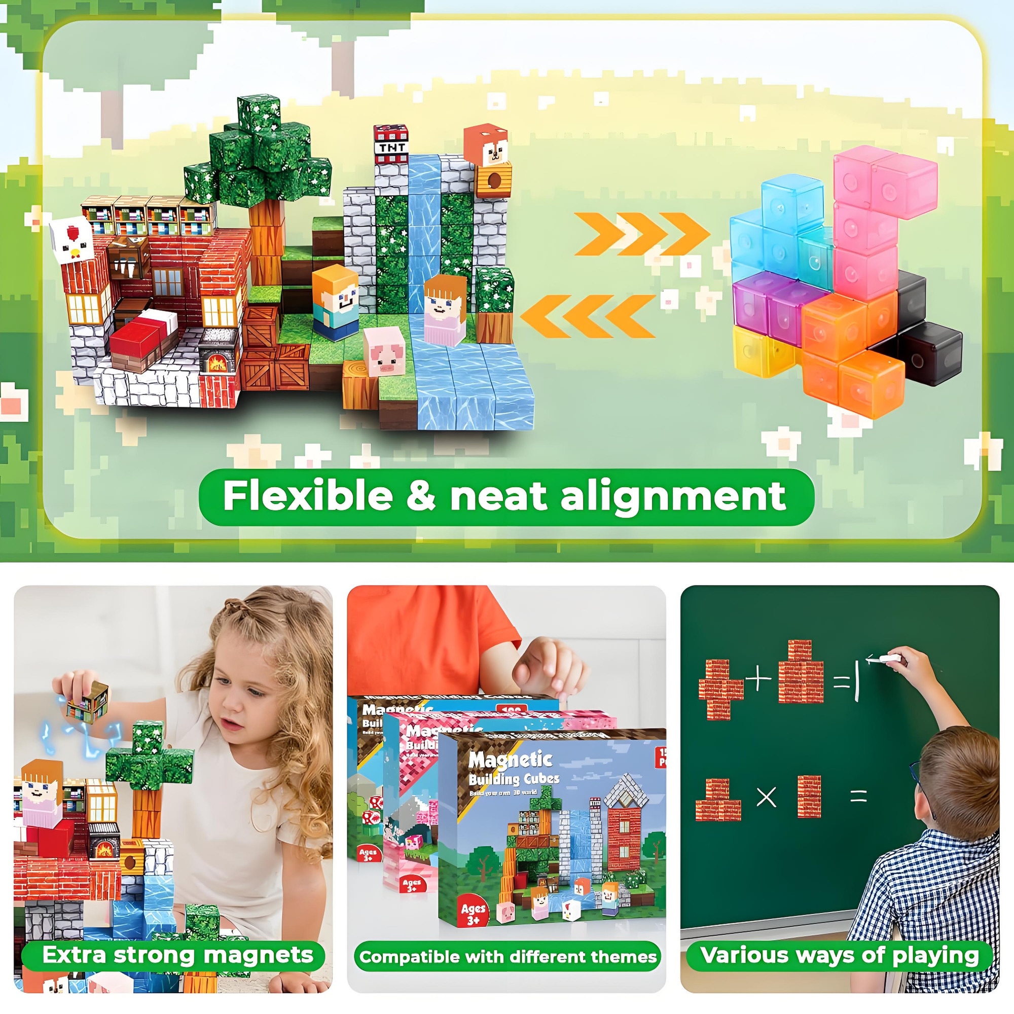 ORBER Blocuri magnetice de constructie, 150 de piese, copii, varste 3 ...