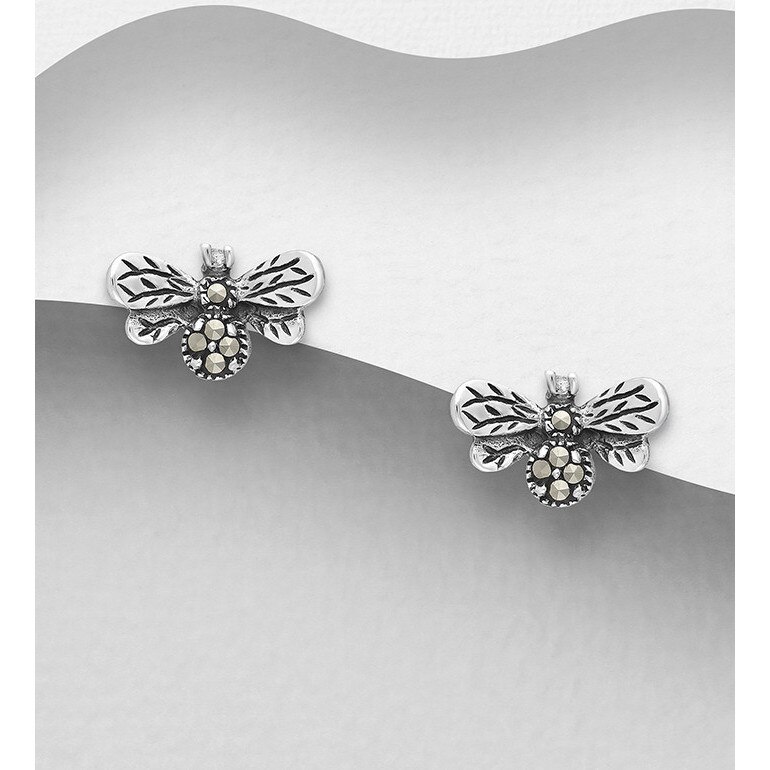 Cercei mici din argint model albina cu marcasite - eMAG.ro
