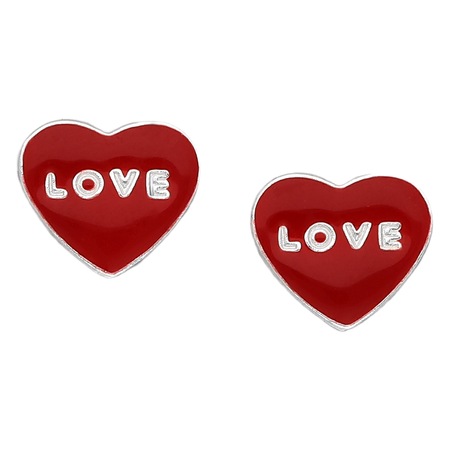 Cercei mici din argint model inima rosie si text Love - eMAG.ro