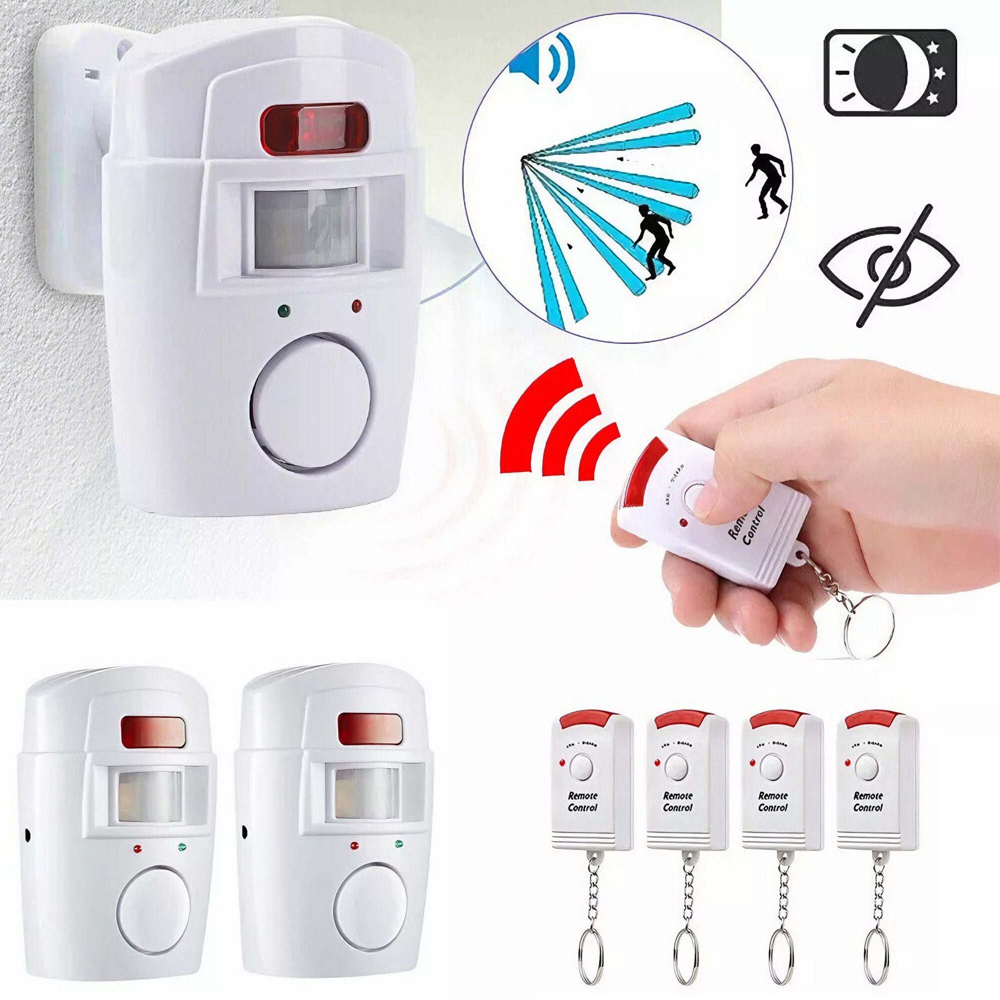 Set 2 Alarma wireless cu 4 telecomenzi si senzor de miscare cu ...