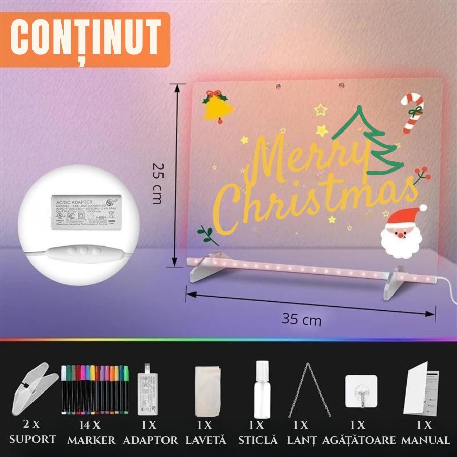Tabla LED pentru Scris si Desen Giftry, 7 Culori, 4 Moduri, 35x27 cm ...