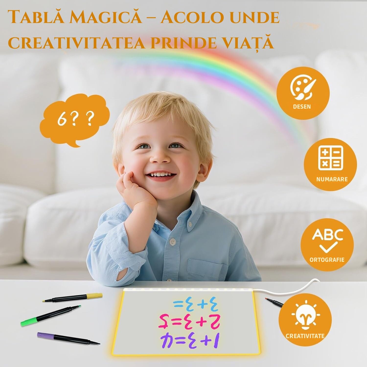 Tabla LED pentru Scris si Desen Giftry, 7 Culori, 4 Moduri, 35x27 cm ...